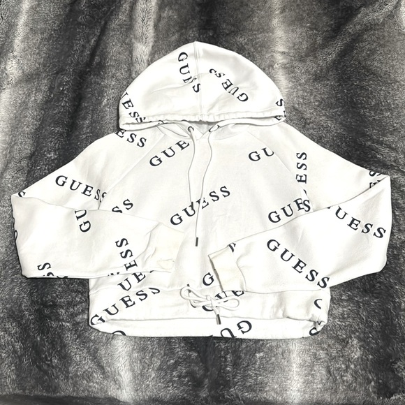 Guess | Sweaters | Guess Hoodie Cinched Waist Fleece Interior White And ...
